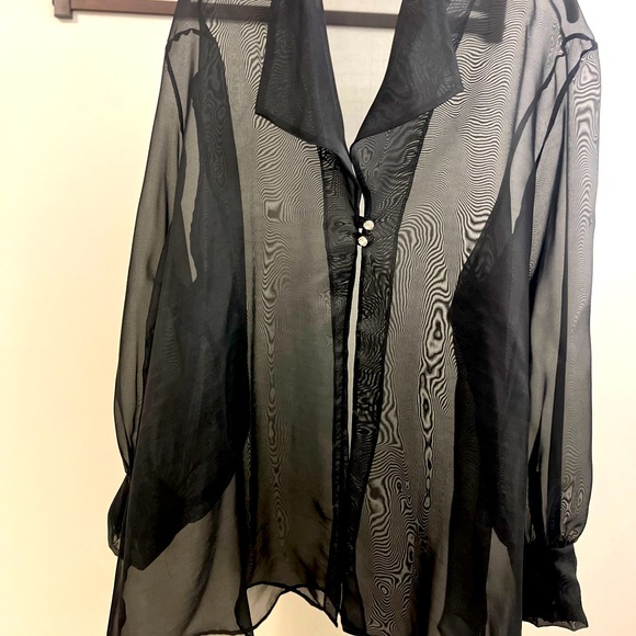 Tops | Sheer Black Open Front Cardigan Xl | Poshmark